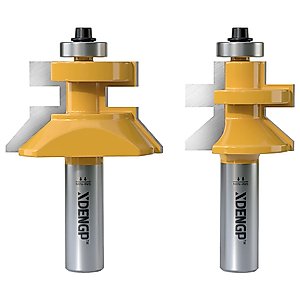 XDENGP 2 PCS 1/2 Inch Shank Tongue and Groove Router Bit Set Flooring, Shaker Style Tongue Groove V Notch Wainscotting Boards Panel and Flooring Matched Edge Banding Milling Router Bit Set Complete