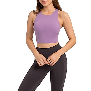 VAPUCY Women Racerback Padded Sports Bras Workout Crop Tanks Yoga Running Active Tops (Medium, Lavender-Purple)