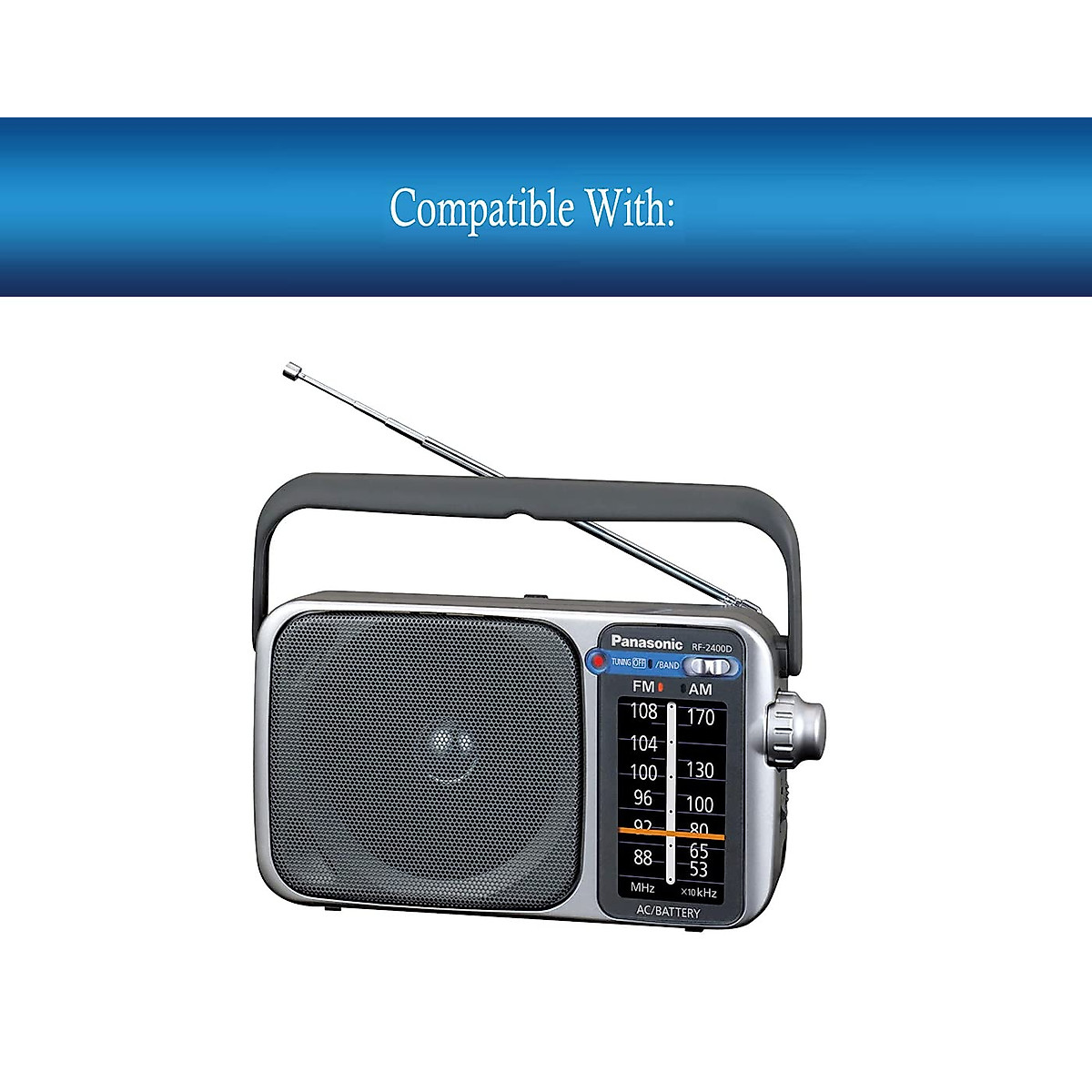 UpBright AC Power Cord Cable Plug Compatible with Panasonic Portable AM/FM Radio RF-2400 RF-2400D FM-MW-SW 5 Band Receiver Model RF-2900 RQ-2102 RX-D10 RX-D11 RX-D12 RX-D13 DVD-XP50 AC Powered
