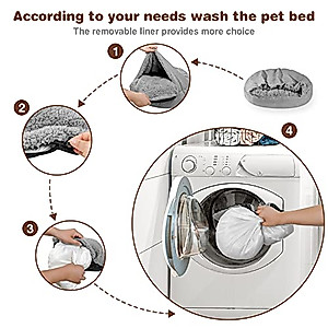 Lasaas Small Dog Bed with Blanket Attached Round Donut Cozy Cuddler Calming Dog Bed with Removable Liner Soft Warmth Plush Puppy Pet Bed for Small Cats or Dogs Light Grey M