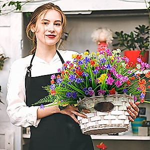 STYLIFING 12 Bundles Artificial Fake Flowers for Outdoor Decoration, UV Resistant Shrubs Plants, Fade Resistant Flowers Faux Plastic Greenery for Indoor Hanging Plants Garden Porch Window Box Wedding