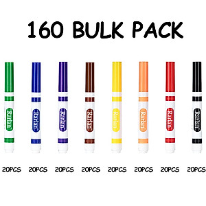 Rarlan Washable Markers Bulk, Markers for Kids, Bulk pack, 8 Colors, 160 Count