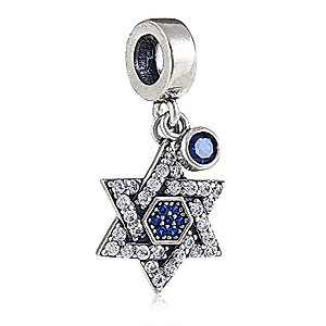 JORLLA Sparkling Crystal Cubic Zircon Star of David Pendant-Sterling Silver 925 Hexagram Dangle Charms Bead for Bracelet Necklace