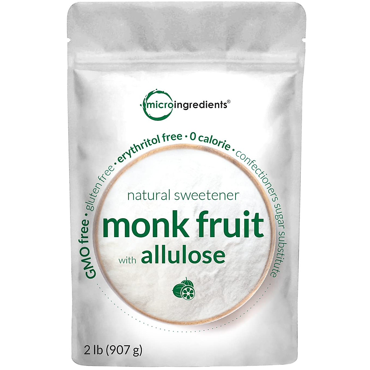 Monk Fruit Sweetener with Allulose, 2 lbs | No Erythritol | No Aftertaste, 1:1 White Sugar Substitute, Keto & Vegan Friendly, Zero Calorie | Great for Drinks, Coffee, Tea, Cookies | Non-GMO