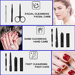 QURIPE 7pcs Manicure set, Nail Clippers Kit, Stainless Steel Manicure Kit, Nail Clipping Tools Portable Travel Grooming Kit, The Best Gift with Luxurious Case (Black-7)