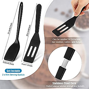 2 Pieces Mini Brownie Silicone Brownie Serving Spatula Flexible Nonstick Serve Turner Heat-Resistant Cookie Slotted Spatula for Flip Eggs in Small Frying Pan Cookie Batter Lemon Squares Baked(Black)
