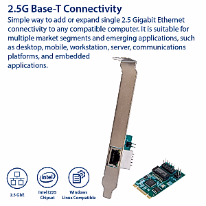 IO CREST 2.5 Gigabit Ethernet M.2 M+B Key Interface Card 10/100/1000/25000 Mbps RJ45 LAN Intel I225 Chipset,Black,SY-PEX24075