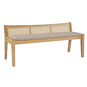 Powell Kasi Beige Rattan Cane Bench with Back, Large, Natural