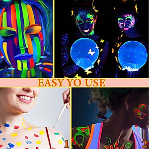 WENJLYJ 6 PCS Glow Body Paint Set,Glow in Dark Face Glitter Paint Body Glow Powder Neon Party Supplies Facial Highlighter Kits for Adults&Kids,Body Makeup