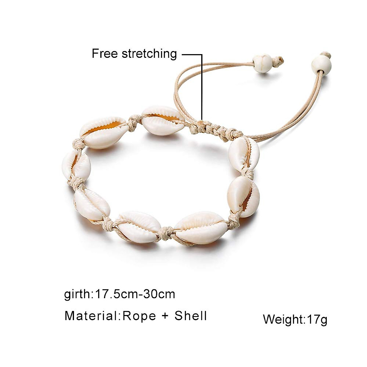 Fesciory Puka Shell Anklet for Women Summer Natural Cowrie Adjustable Ankle Bracelet, Handmade Boho Hawaiian Beach Seashell Jewelry (Shell Anklet Beige Rope)