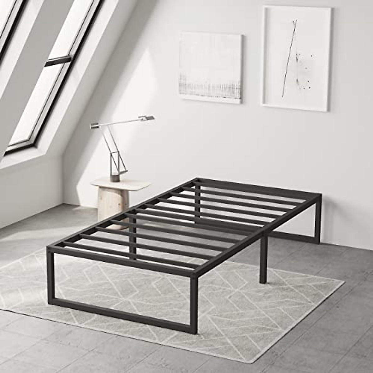 Richwanone 14 inch Twin XL Platform Bed Frame Heavy Duty Metal Mattress Foundation with Steel Slat Support, No Box Spring Needed, Easy Assembly, Black