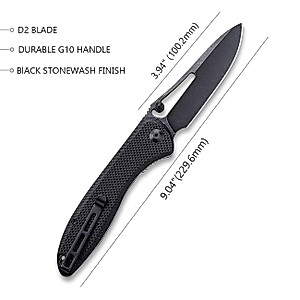 CIVIVI Picaro Folding Pocket Knife, Utility Knife with Thumb Stud Opening, 3.94" Black Stonewash Blade and Coarse G10 Handle, Outdoor Knife Ideal for Hiking, Camping, Hunting C916D (Black)