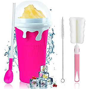 Slushy Cup Maker,Large Slushie Maker Cup 500ml,Double Layers Silicone Slushie Cup Maker Squeeze Cup,Quick Frozen Magic Slushy Maker Cup,DIY Slush Cup,Cool Stuff Gifts for Kids and Family - Pink