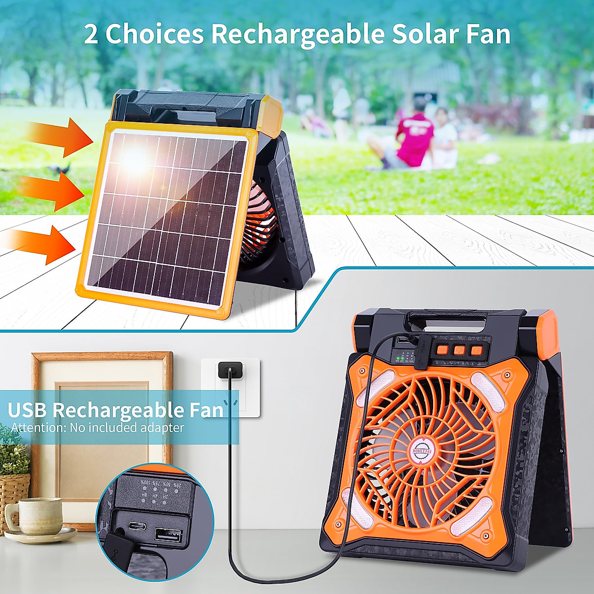 WESTTREE Solar Fan Battery Powered Fan, Rechargeable Fan Solar Camping Fan with Led Lantern & Power Bank, Foldable Angle Solar Powered Fan, USB Personal Cordless Fan Portable Fan for Travel Camping