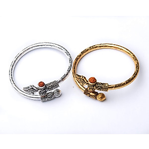 Wonder Care WC Shiv Bracelet Cuff Kada for men| Lord Shiva Bahubali Brass Bracelet for men| Religious Brass Shiv kada | Free size Bracelet For Mahashivratri | Mahadev Bracelet Pack of 2