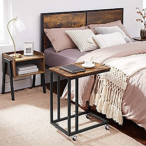 VASAGLE C Shaped End Sofa and Bed, Side TV Tray for Living Room, Industrial Style Beside Table, 19.7 in x 13.8 in x 23.6 in, Rustic Brown + Black