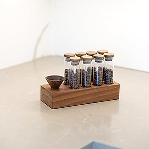 comunità Coffee Bean Cellar | Standard Bamboo Cap | 8 Borosilicate Glass Tubes + Walnut Base | 26g Capacity | Single-Dose Coffee Storage