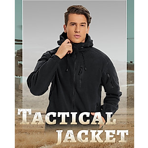 TACVASEN Hoodie for Men Tactical Jacket Fleece Lined Zip Up Hooded Jackets Thick Fuzzy Coat Winter Hoodie Black S