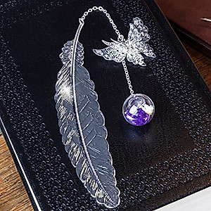 Toirxarn Metal Feather Bookmarks with 3D Butterfly Pendant - Perfect Teacher Appreciation, and Birthday Gift for Women, Her, Mom, Librarian, and Book Lovers - Unique Page Marker