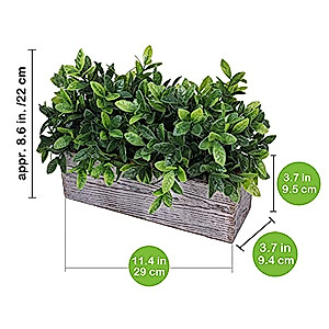 Artificial Eucalyptus Plant in Rustic Rectangular Wooden Planter Box Faux Potted Herb Plant Greenery Arrangement for Farmhouse Indoor Wedding Table Centerpiece Mantel Shelf Kitchen Decor