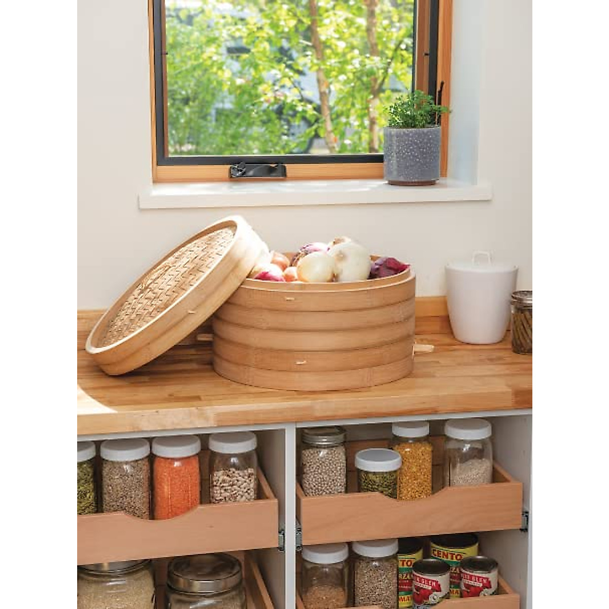 Bamboo Harvest Storage Basket, Stackable with Lid
