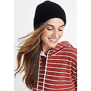 Moss Rose Beanie Hat for Men Women Cuffed Chunky Plain Skull Hats Unisex Winter Warm Knit Cap Womens Soft Beanies Black