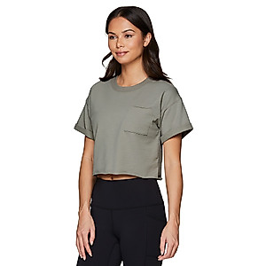 RBX Active Women's Crop Top Cotton Short Sleeve Yoga Cropped T-Shirt BFT Sage XL