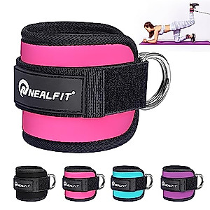 NEALFIT Ankle Strap for Cable Machine, Gym Ankle Cuff for Kickbacks, Leg Extensions, Glute Workouts, Booty Hip Abductors Exercise for Women and Men (Single, Pink)