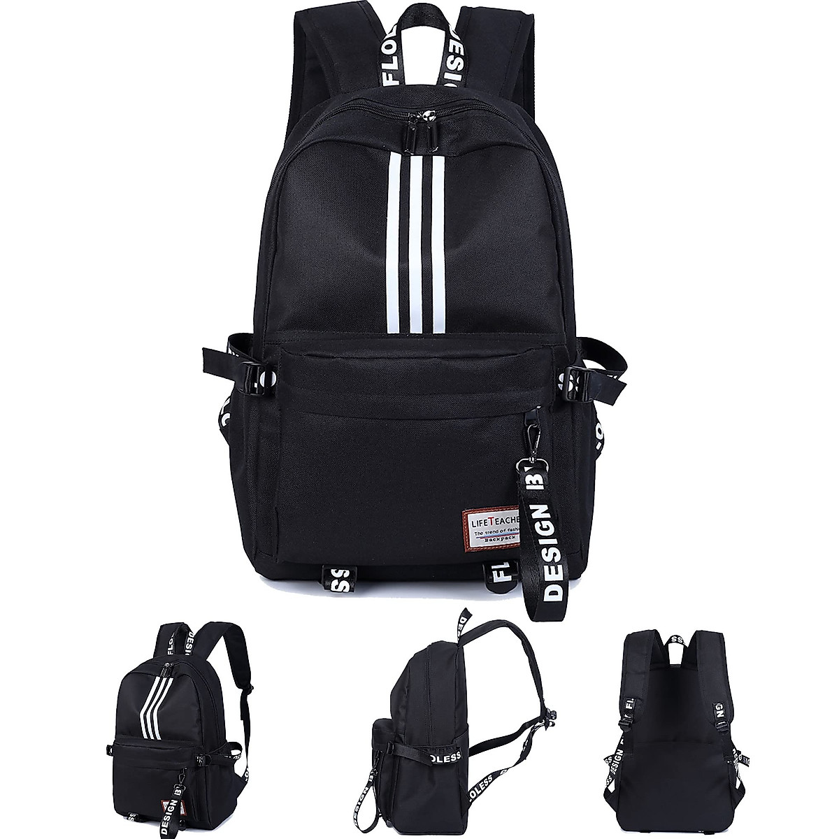 Black High School Backpacks for Teen Girls, Cute Book Bags for boys, College Middle School Student Bag University Backpack, Lightweight Travel Rucksack Casual Daypack Laptop Backpacks for Men Women