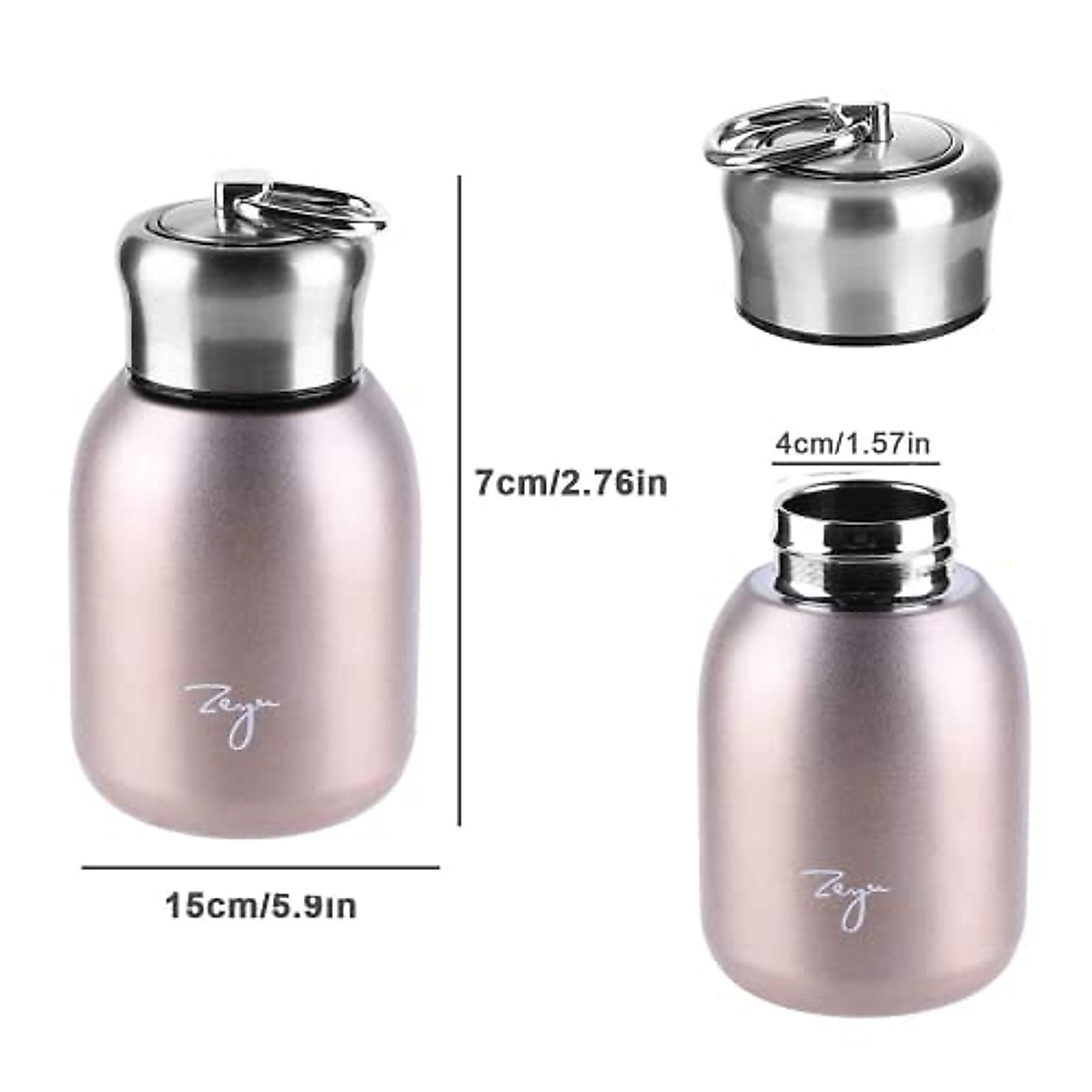 10.15oz/300ML Mini Thermal Mug Leak Proof Vacuum Flasks Travel Thermos Stainless Steel Drink Water Bottle Small Thermos Cups for Indoor and Outdoor (Rose Gold)