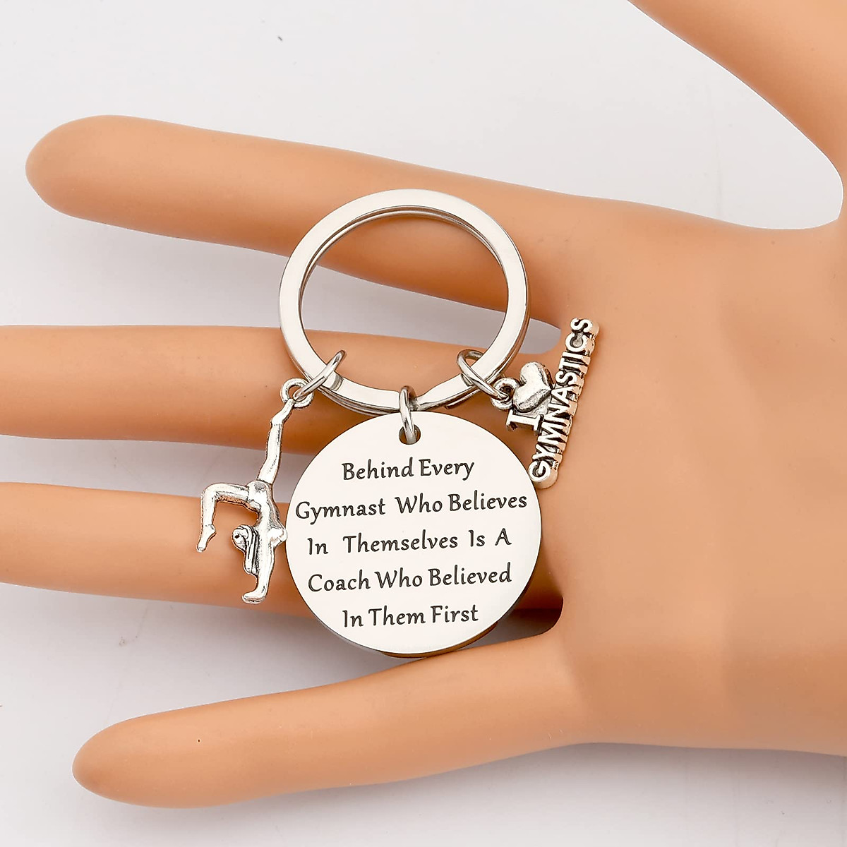 FOTAP Gymnastics Keychain Behind Every Gymnast Who Believes In Jewelry Gymnasts Gift Coach Gift Gymnast Class Team Gift (Gymnastics Key)