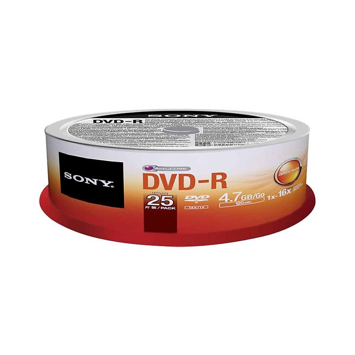 Sony 25DMR47SP 16x DVD-R 4.7GB Recordable DVD Media - 25 Pack Spindle