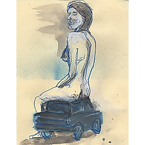 Seated on a blue car