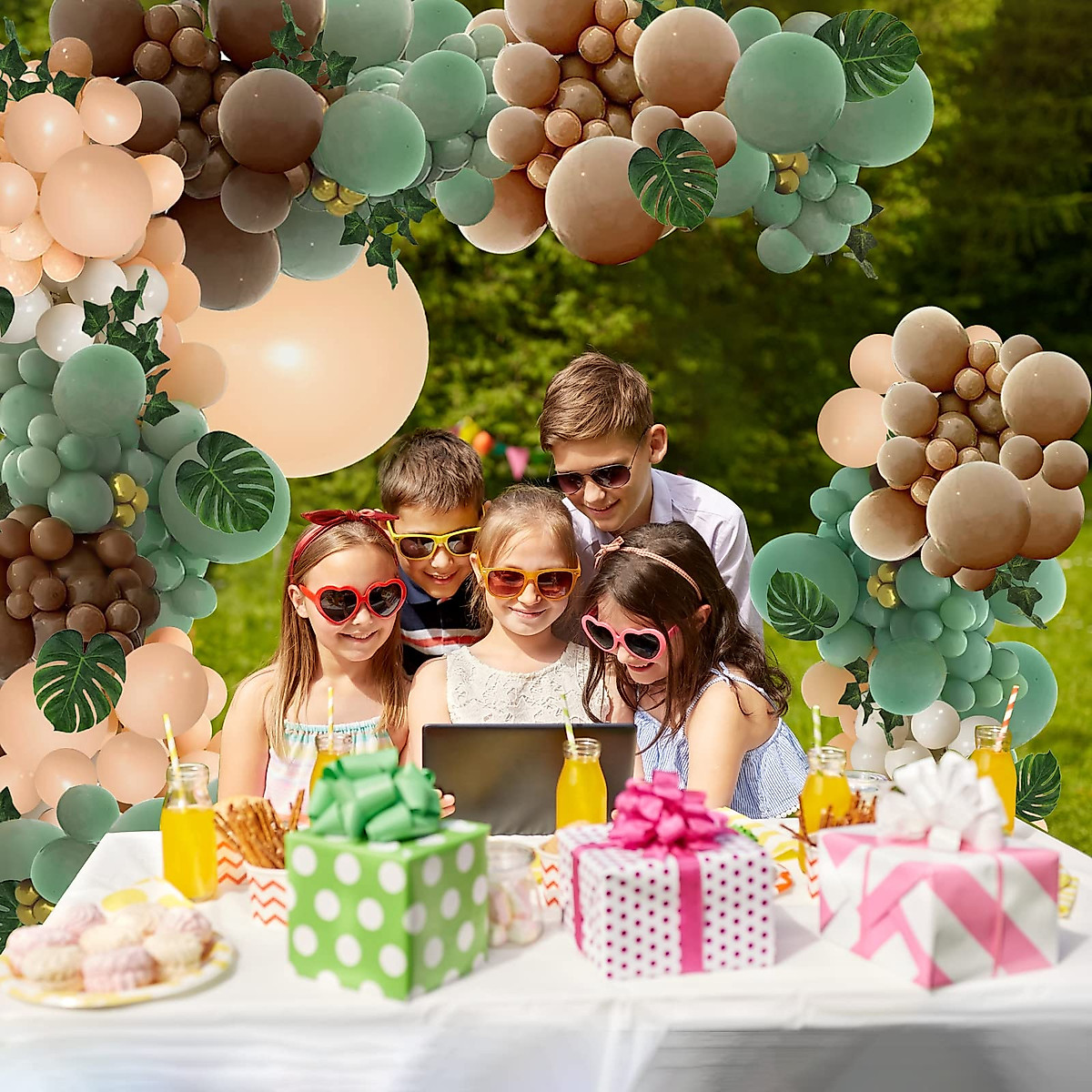 PERPAOL 142PCS Sage Green Brown Balloon Garland Kit, Jungle Safari Wild Woodland Balloon Arch, Olive Green Gold Coffee Cocoa Balloons for Birthday Wedding Shower Party Decorations