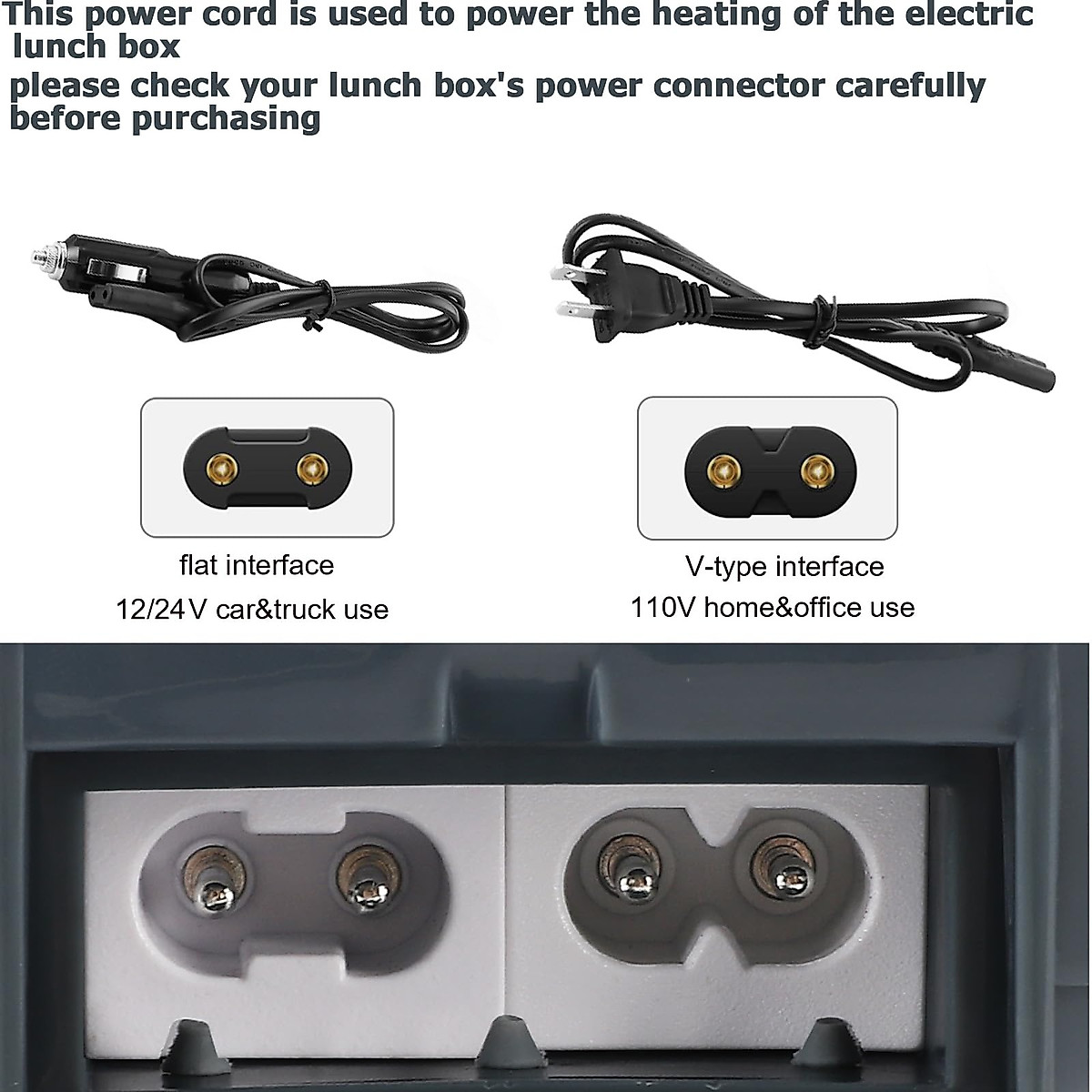 Budth Power Cord for Electric Lunch Box, 12/24v for Car Use, 110v for Home Office Use, Lunch Box Food Heater Plug, Portable Electric Lunch Box Replaceable Power Cord