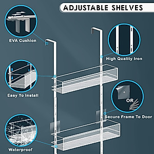 Over the Door Pantry Organizer - 6-Tier Mesh Basket Hanging & Wall Mounted Pantry Door Organizer, Over the Door Spice Rack with Adjustable Hooks for Kitchen, Bathroom, Bedroom, Storage Room (White)