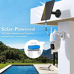 Allweviee Solar Security Cameras Wireless Outdoor, 2K 3MP Pan Tilt 355° View IP65 Waterproof Rechargeable Battery Powered PTZ WiFi Camera with PIR, Color Night Vision,2-Way Talk, 4dbi Antenna,Cloud/SD