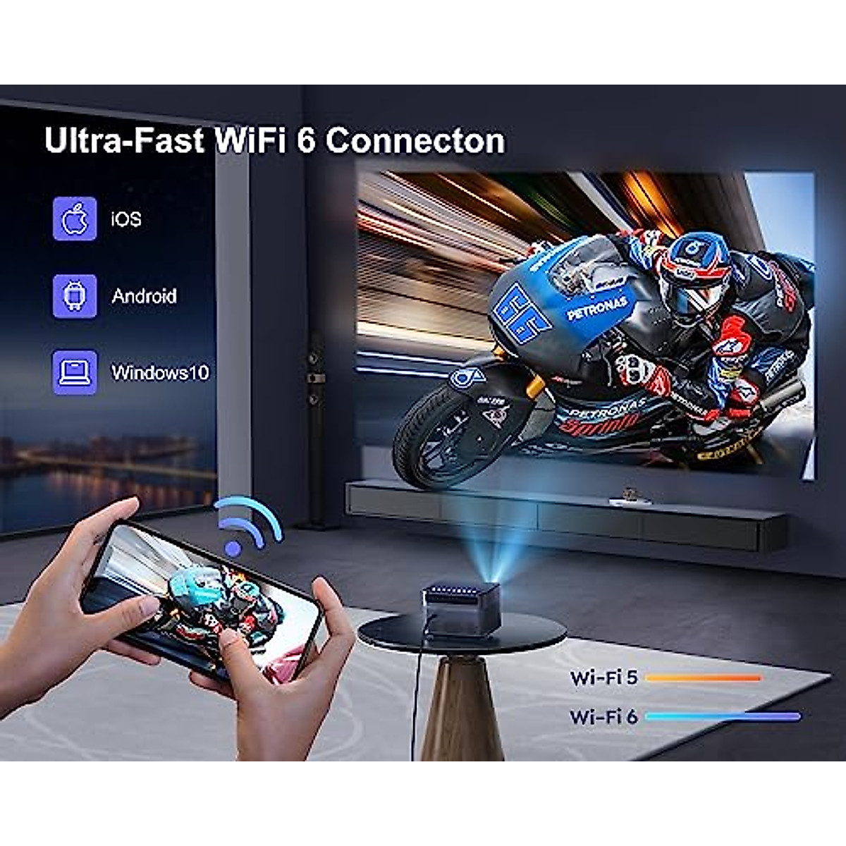 [Auto Focus/Keystone] 4K Projector with WiFi 6 and Bluetooth 5.2, 500 ANSI Lumens WiMiUS P64 Native 1080P Outdoor Movie Proyector, 50% Zoom, Home Projector Compatible with iOS/Android/HDMI/TV Stick