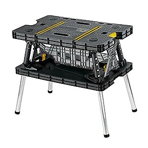 Keter - 197283 Folding Table Work Bench for Miter Saw Stand, Woodworking Tools and Accessories with Included 12 Inch Wood Clamps – Easy Garage Storage Black/Yellow