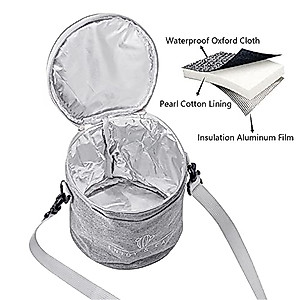 Dezapuby Waterproof Oxford Bento Bag Portable Round Insulated Lunch Bag with Removable Strap Thicken Aluminum Cooler Bag Two-way Zipper for Women and Men Work Travel Picnic (Gray)