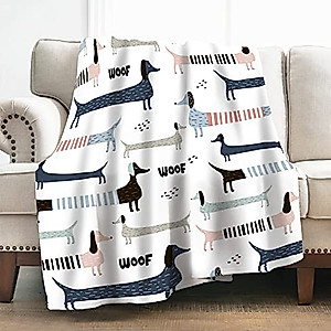 Levens Dachshund Dog Blanket Gifts for Women Girls Boys Decor for Home Bedroom Living Room Crib Car, Cute Soft Comfort Lightweight Throw Plush Blankets White 50"x60"