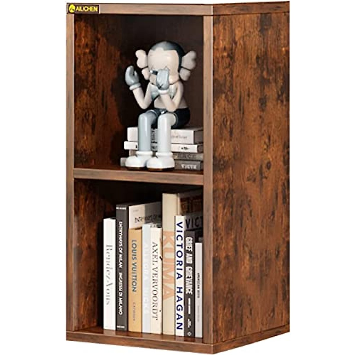 MIN WIN Small Bookshelf, 2 Shelf Bookshelf Bookcase, 2-Tier Wooden Cube Storage Shelf Organizer, 2-Tier Open Shelf Bookcase Bookshelf, Small Nightstand, Small Spaces, Rustic Small Bookshelf