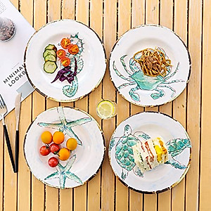 Gofunfun Melamine Salad Plates Set of 4, Salad/Dessert Plate for Outdoor/Indoor Use, Shatterproof, BPA Free, Dishwasher Safe Small Dinner Plates, Marine Life