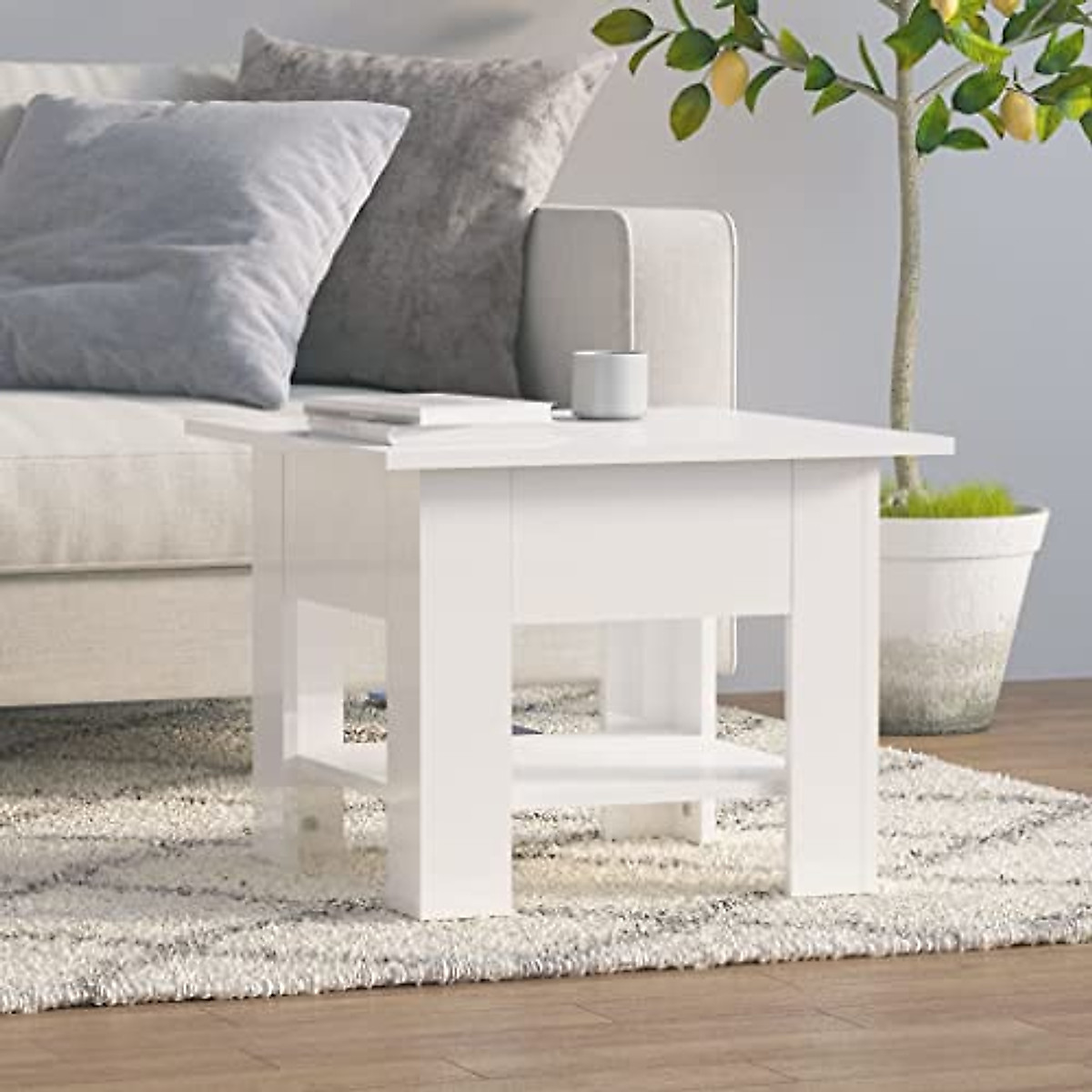 QJBSAVVA Coffee Table High Gloss White 21.7"x21.7"x16.5" Engineered Wood,Floor Standing Table Table for Living Room Cocktail Table Suitable for Meeting Rooms, Reception Rooms, Offices