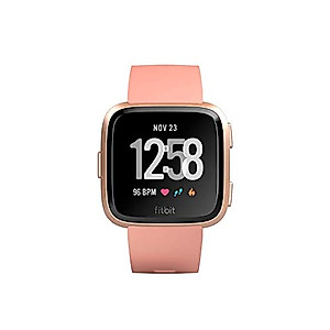 Fitbit Versa Smart Watch, Peach/Rose Gold Aluminium, One Size (S & L Bands Included) (Renewed)