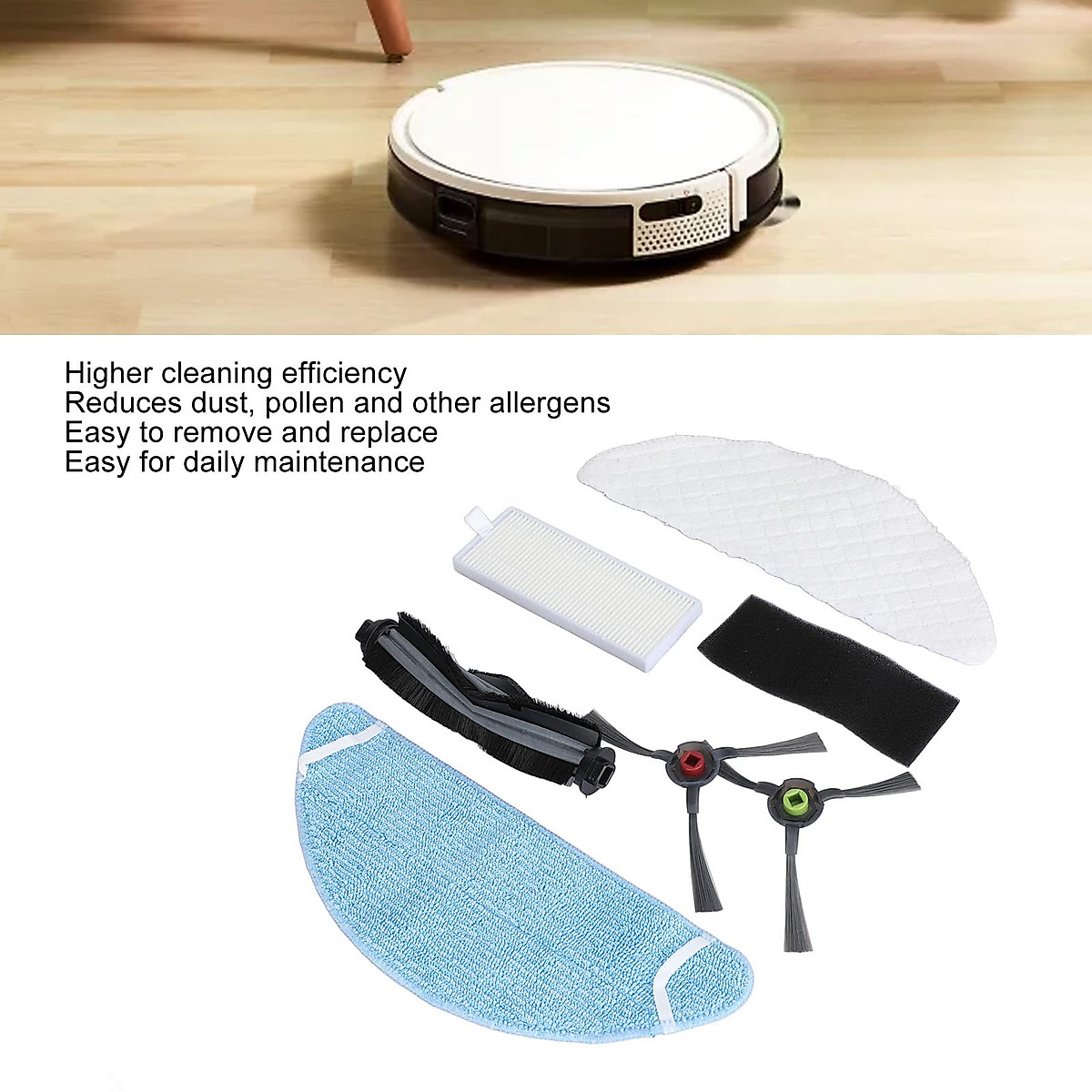 TOPINCN Sweeper Accessories Kit for Yeedi K650 Vacuum Cleaner, Washable Mop Mop Rolling Brush Side Brush Filter Screen Set Vacuum Cleaner Replacement Parts