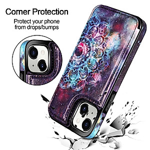 HianDier Compatible with iPhone 15 Case with Card Holder Wallet Case for Women Men Flip PU Leather Kickstand Protective Case Magnetic Closure Shockproof Case Cover for iPhone 15 Phone Case, Mandala