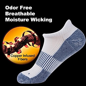 FOOTPLUS Copper Golf Socks For Men Women Summer Copper Ankle Low Cut Sports Hiking Running Golf Tennis Athletic Socks, 6 Pairs White& Blue, Large