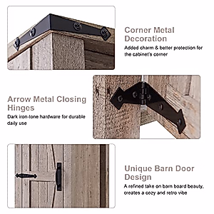 OKD Storage Cabinet, 32'' Farmhouse Armoire w/Adjustable Shelves, Rustic Pantry w/2 Barn Doors & Hanging Rod, Versatile Storage for Kitchen, Bathroom, Laundry, or Utility Room, Light Rustic Oak