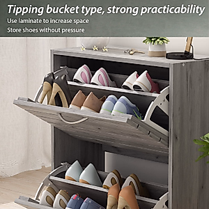 AIEGLE Shoe Storage Cabinet with 2 Flip Drawers for Entryway, Freestanding Shoe Rack Shoe Organiazer with Louver Drawers, Grey Wood (22.4" W x 9.4" D x 29.5" H)